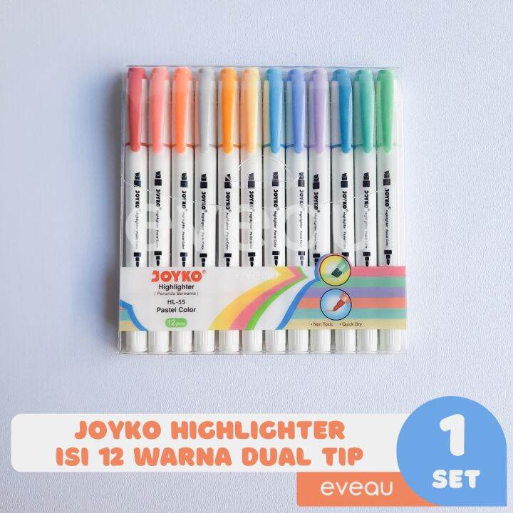 Highlighter Pen Penanda Berwarna Set 12 Warna Joyko HL-55 Pastel Colour | Lazada Indonesia