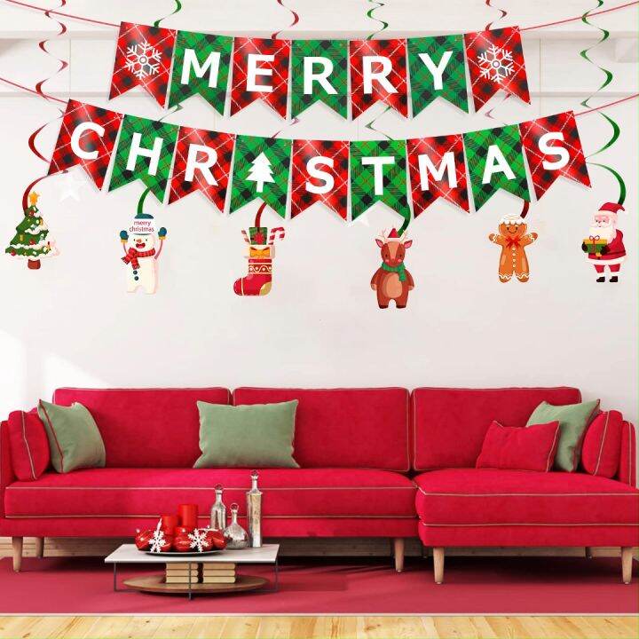 Merry Christmas Banner with lights LED 2024 Christmas Hanging Santa ...