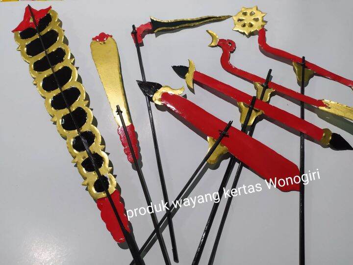 wayang kulit kertas senjata/gaman ,,sepaket isi 7 ukuran pewayangan ...