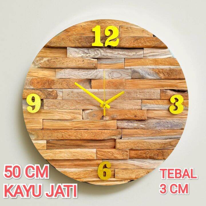 jam kayu jati besar 50cm setengah meter estetika unik | Lazada Indonesia