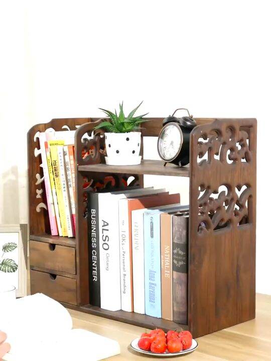 Solid wood small desktop storage rack desktop organizer office storage ...