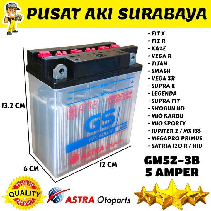 ACCU GS ASTRA GM5Z AKI BASAH REFILL MOTOR MEGAPRO LEGENDA ASTREA GRAMD ...