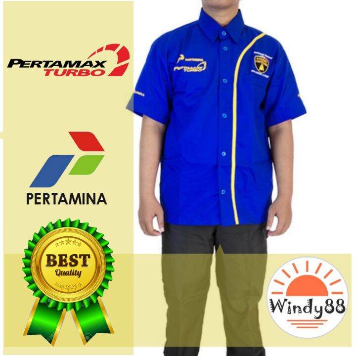 Seragam Pertamax Turbo Warna Biru, Pakaian Kerja SPBU Baju Kemeja ...