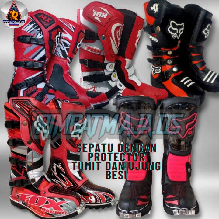Sepatu motor trail adventure motocross dewasa warna merah dan hitam ...