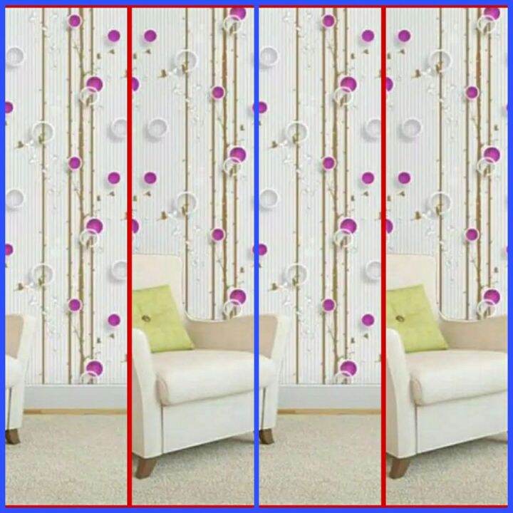 Wallpaper dinding stiker motif bunga ungu bulet burung ukuran 45 cm x 10 mtr | Lazada Indonesia