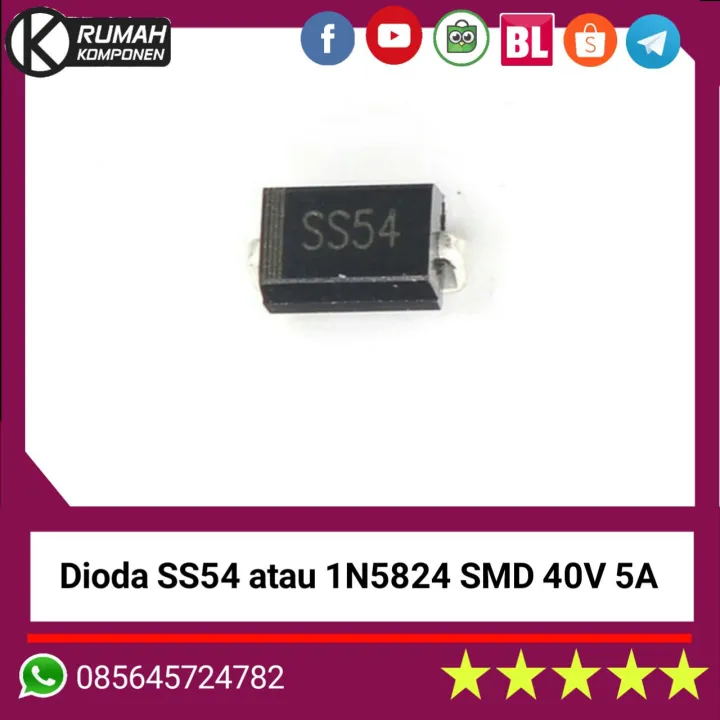 2 pcs Diode schottky smd SS54 1n5824 kemasan Do-214ac 5A 40V mini Dioda Schottky 5A 40V | Lazada ...