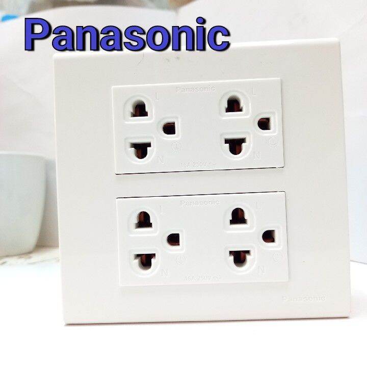 Panasonic พานาโซนิก 2 ปลั๊กกราวด์คู่หน้ากาก 6 ช่องบล็อคลอยติดผนัง 4 X