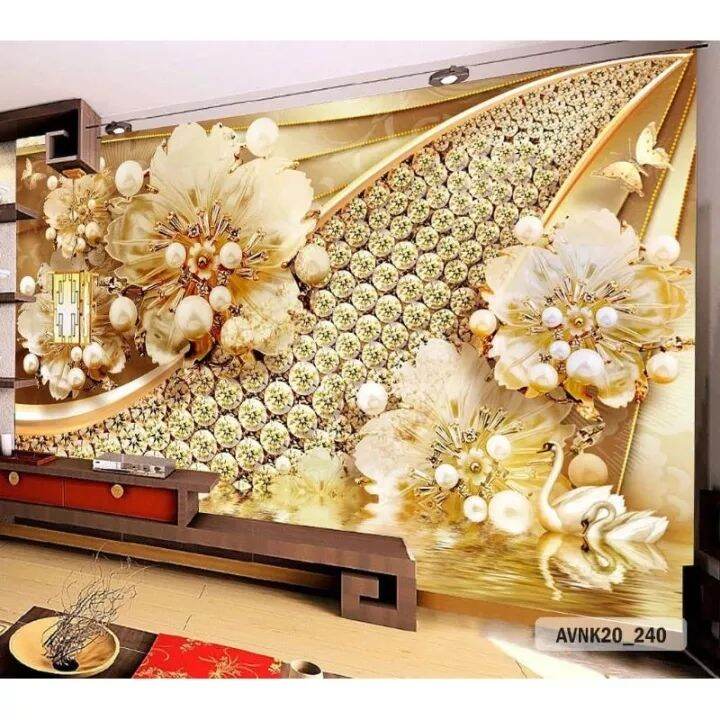 Wallpaper 3D custom Motif Bunga 3d Wall mural, Wallpaper Bunga Mutiara ...