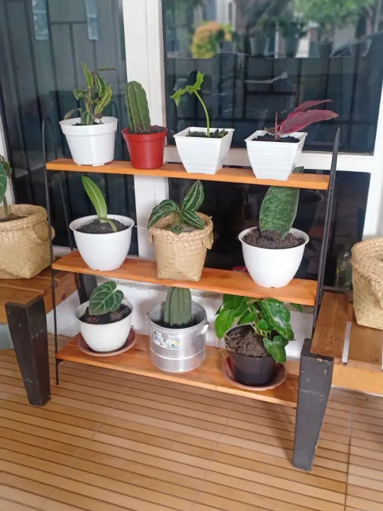 Rak Bunga Besi Kayu 3 Susun Minimalis Tempat Dekorasi Rumah Tanaman ...