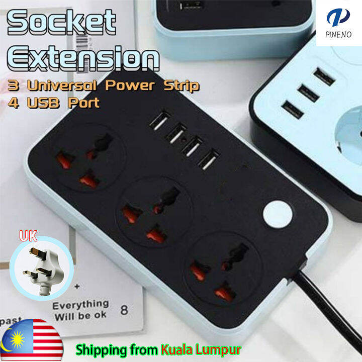Power Strip 3 Universal Power Socket With 6 Usb Ports 2500w And 2m Uk Plug Extension Socket