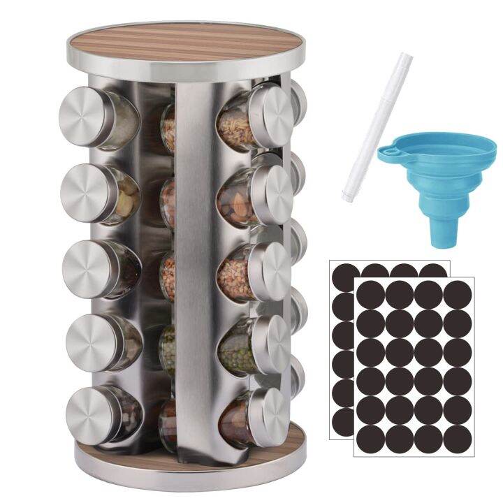 360 Rotating Spice Rack 16-Jars 20-Jars With 32 Empty Labels, 1 White ...