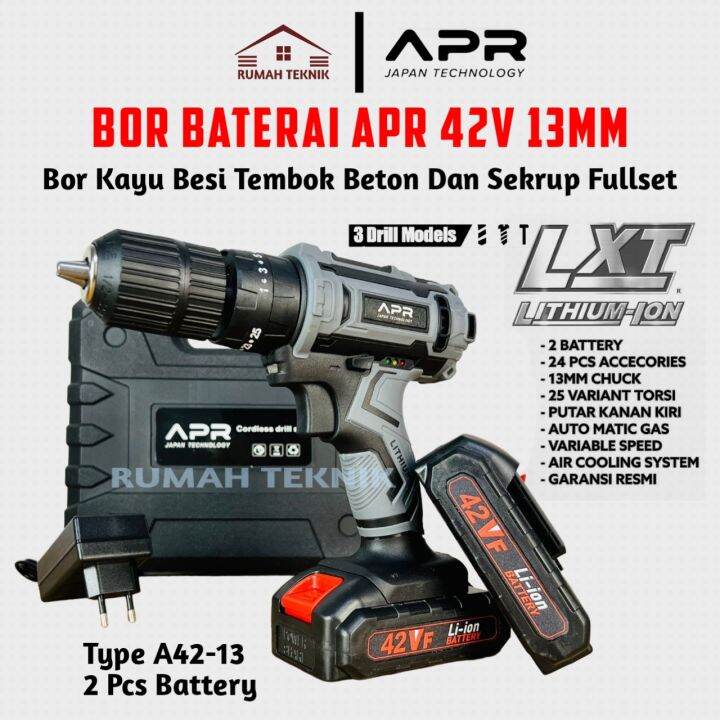 Bor Baterai 42V 13mm APR Impact Drill Bor Kayu Bor Besi Bor Tembok Bor ...