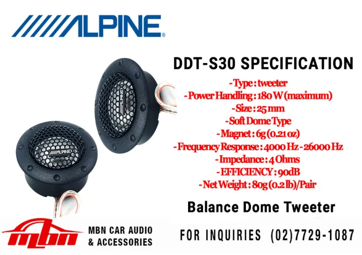 Alpine 1"(2.5cm) Balanced Dome Tweeter(DDT-S30) | Lazada PH