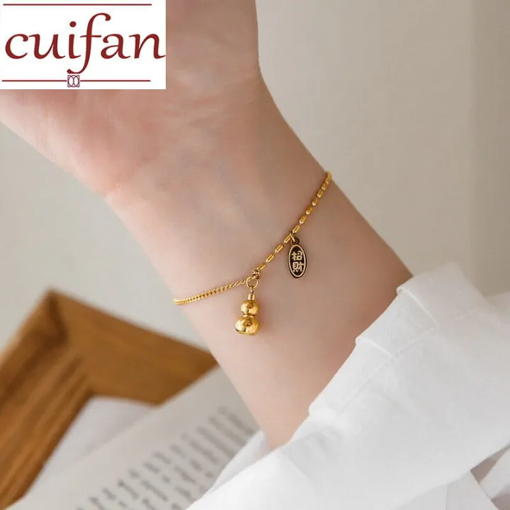 Pure 24k Saudi Gold Pawnable Female Ping An Hulu Bracelet Asymmetrical Chain Premium Light ...