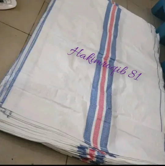 karung plastik baru 100 kg putih list biru | Lazada Indonesia