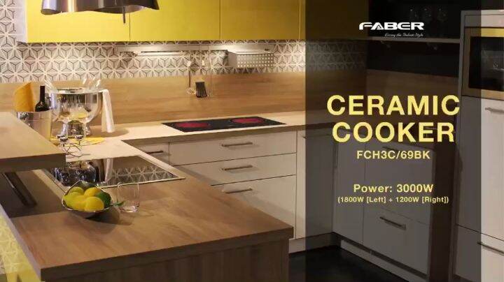 Faber Electric Hob FCH 3C/69BK Built-in Double Electric Ceramic Cooker ...