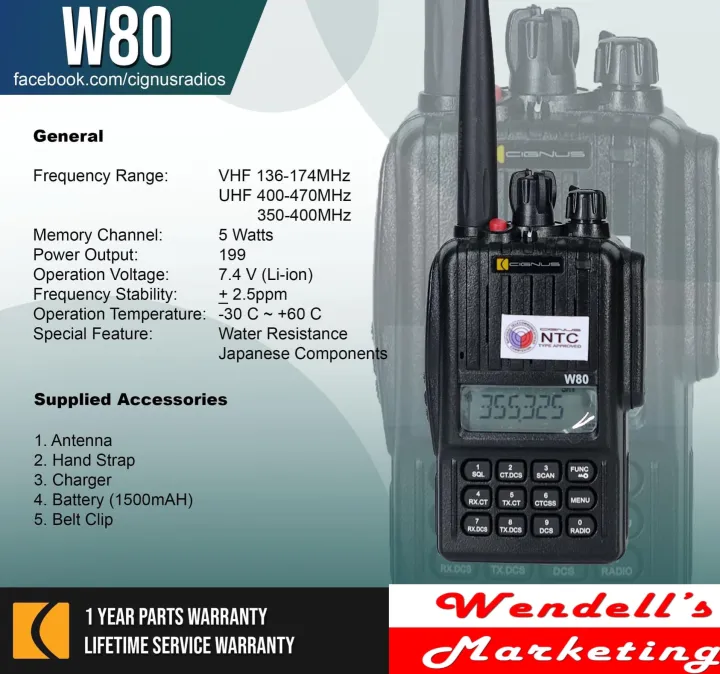 CIGNUS W80 5Watts UV Dualband Radio Transceiver Japan Components ...