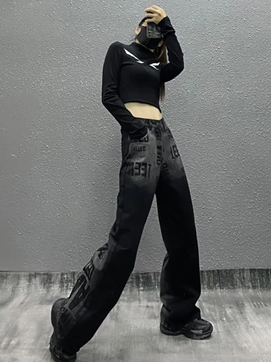 S-4XL 】 Reddachic Goth Gradient กางเกงยีนส์เอวสูงตรงกราฟิกพิมพ์ E-Girl ...
