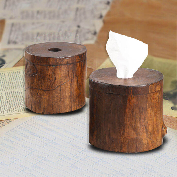 Natural wood pile round tissue box lid-eco friendly pull square box ...