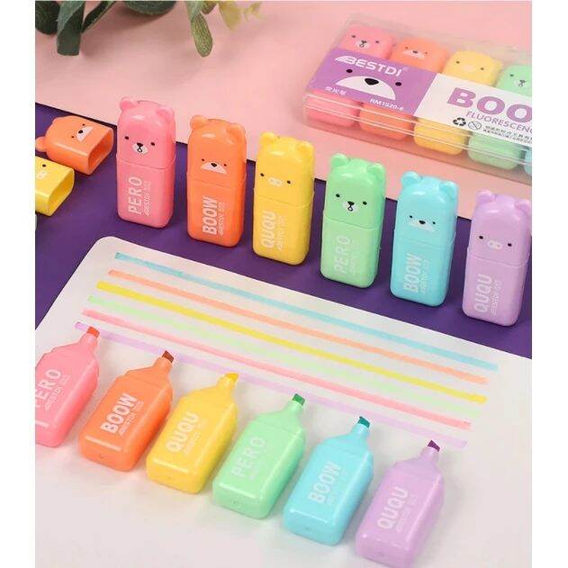 highlighter cute mini Bear design set, Macoron cute oblique tip marker ...