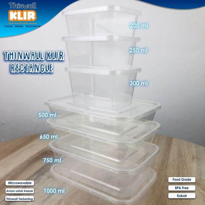 Thinwall PERSEGI PANJANG 750ml + Tutup / Kotak Makan Plastik 750 ml (25 ...
