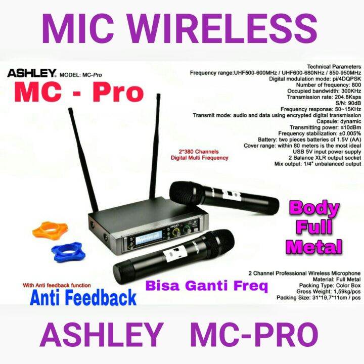 Mic wireless ASHLEY mc pro original wireles mcpro anti feedback dual ...
