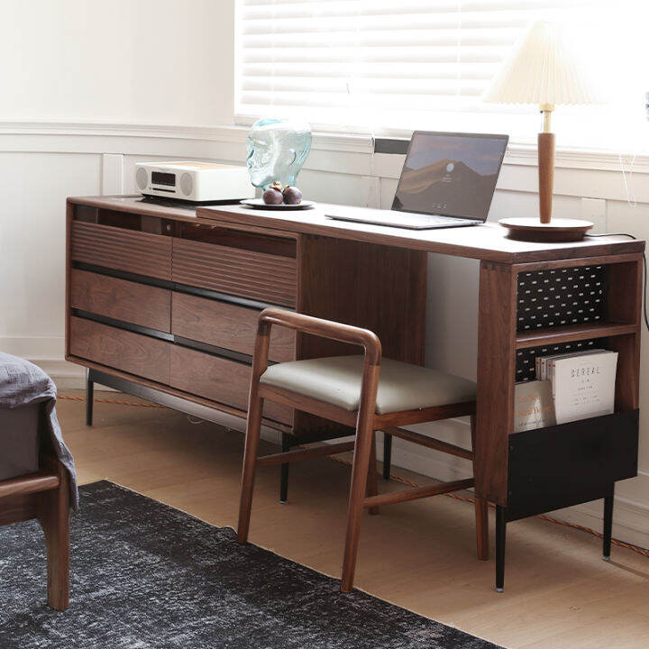 Black Walnut Wooden Chests of Drawers Dressing Table Integrated Makeup ...