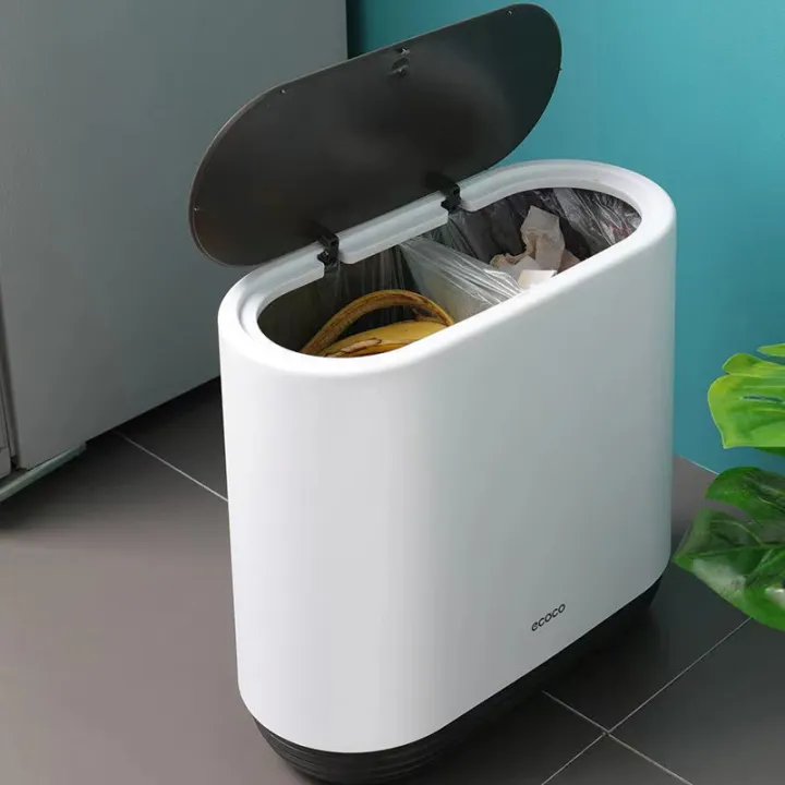 ECOCO 10L Trash Can Press-Type Trash Bin with Cover Waterproof Trash ...