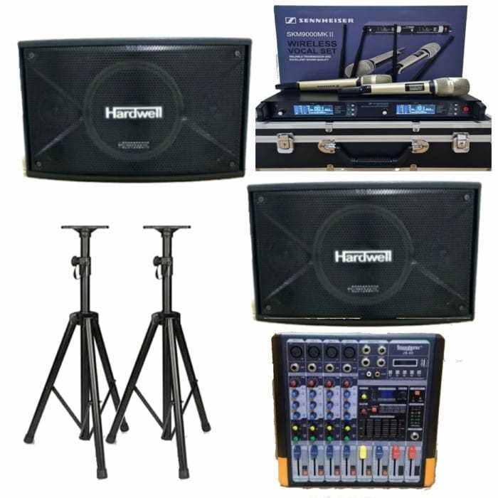 paket karaoke Sound System Rumahan speaker 10 inc Hardwell + Power mixer 4 channel original ...