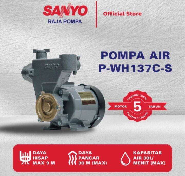 SANYO PWH137C Pompa Air Non Auto Sumur Dangkal 9 meter 125 Watt P ...