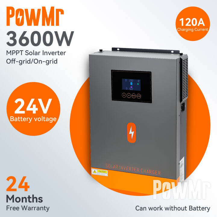 PowMr Built-in CT Limiter MPPT 3.6kw On-grid / off-grid hybrid inverter 24Vdc 230VAC PV Panel ...