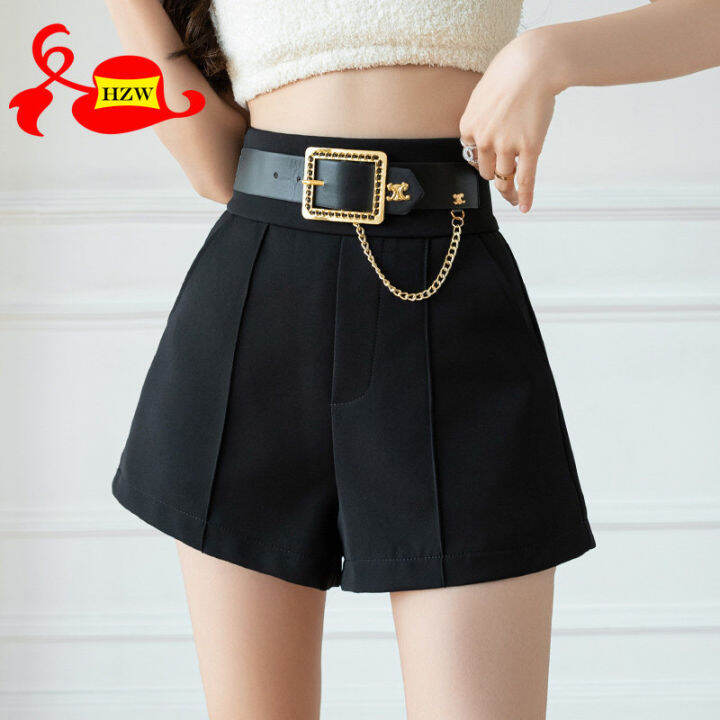 HZW 2023กางเกงขากว้างสำหรับฤดูใบไม้ผลิและฤดูร้อนใหม่ผู้หญิงเวอร์ชั่นภาษาเกาหลีเอวสูงโซ่เข็มขัด ...