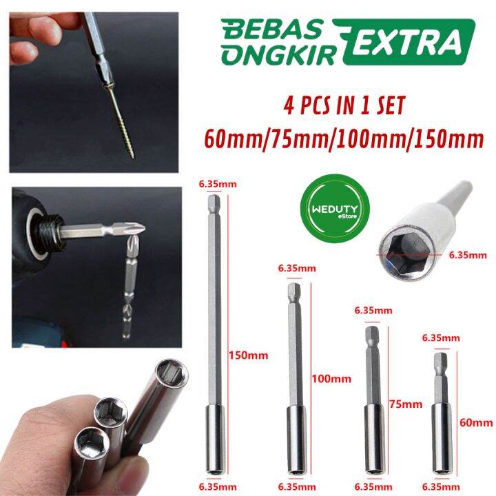 4 Pcs In 1 Set Mata Bor Extension Connecting Rod Screwdriver Stainless ...