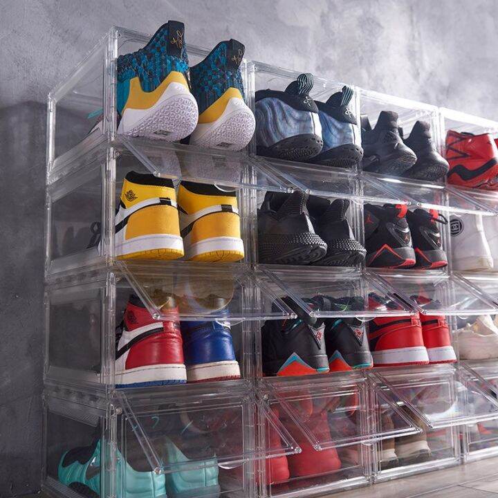 [Ready Stock] FULL ACRYLIC Magnetic FRONT DROP Shoe Box Shoebox Storage ...