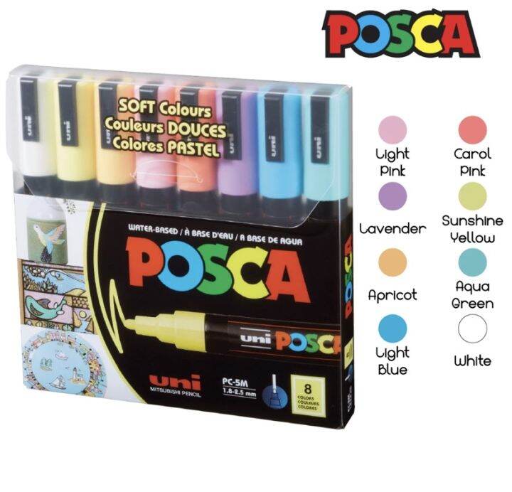 Uni Posca 8 in 1 Soft/Pastel Color Water Based Paint Marker Set PC-5M ...