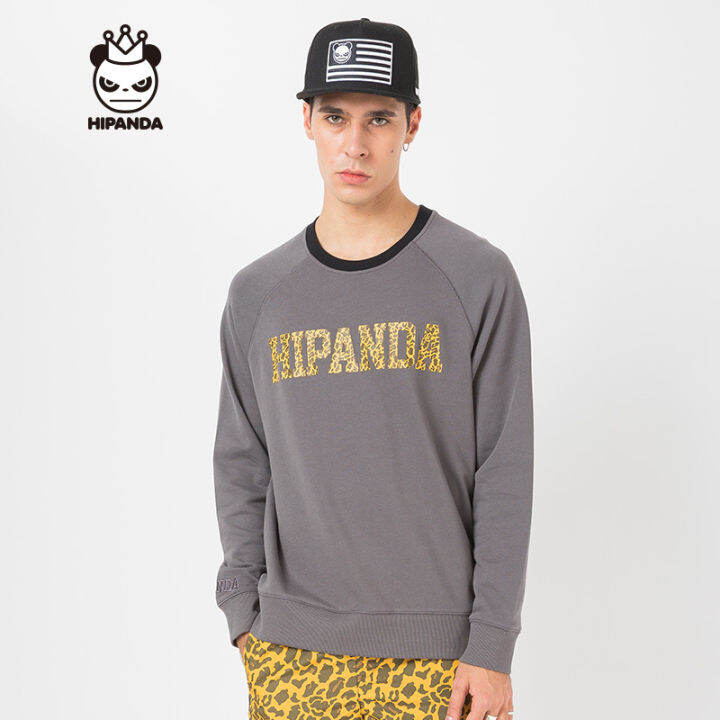 HIPANDA Hello PANDA เสื้อสเวตเตอร์ออกแบบแขนยาวคอกลมแบบสวมหัวโลโก้ลายเสือดาวสำหรับผู้ชายแบรนด์ ...