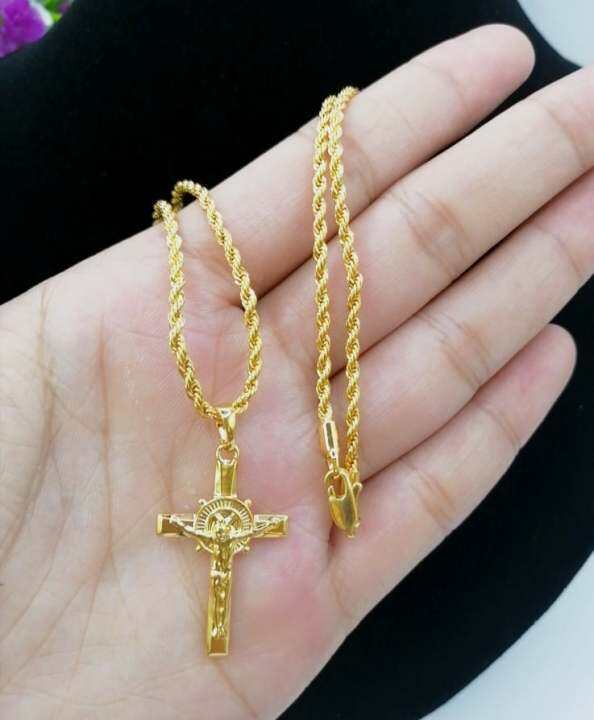 21K Rope Chain Nicklace w/ Cross Pendant | Lazada PH