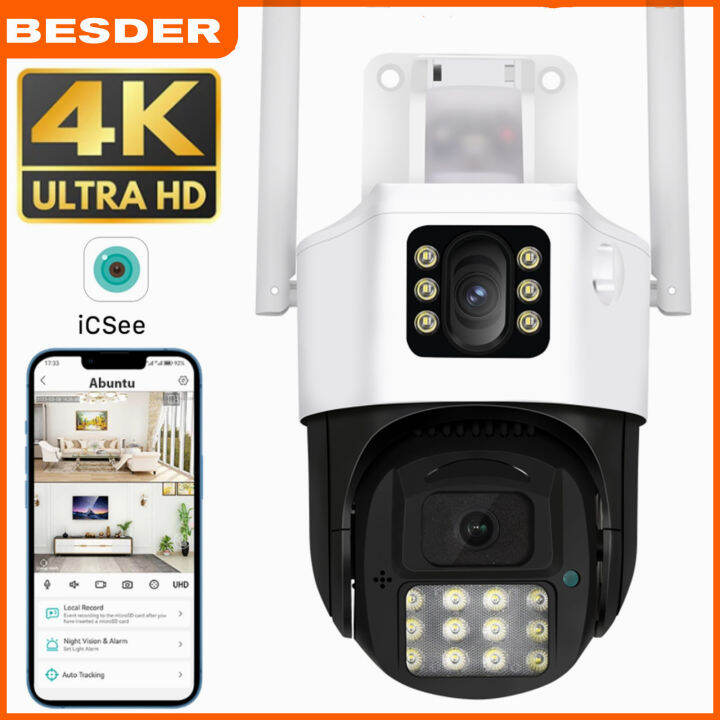 BESDER 8MP 4K PTZ WiFi Camera Dual Lens Dual Screen Ai Auto Tracking Human Detection Color Night ...