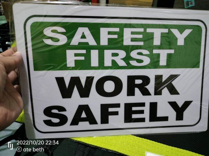 Safety First work safely Signage PVC Plastic (Like ID) 7.8x11 inches ...