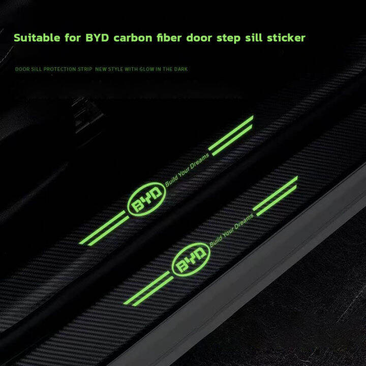 9pc/Set Car Door Side Step Sill Strip fluorescence Carbon Fibre Leather ...
