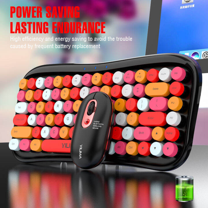 TECHZONE Wireless Keyboard & Mouse Combo Pop Punk Keyboard Round ...