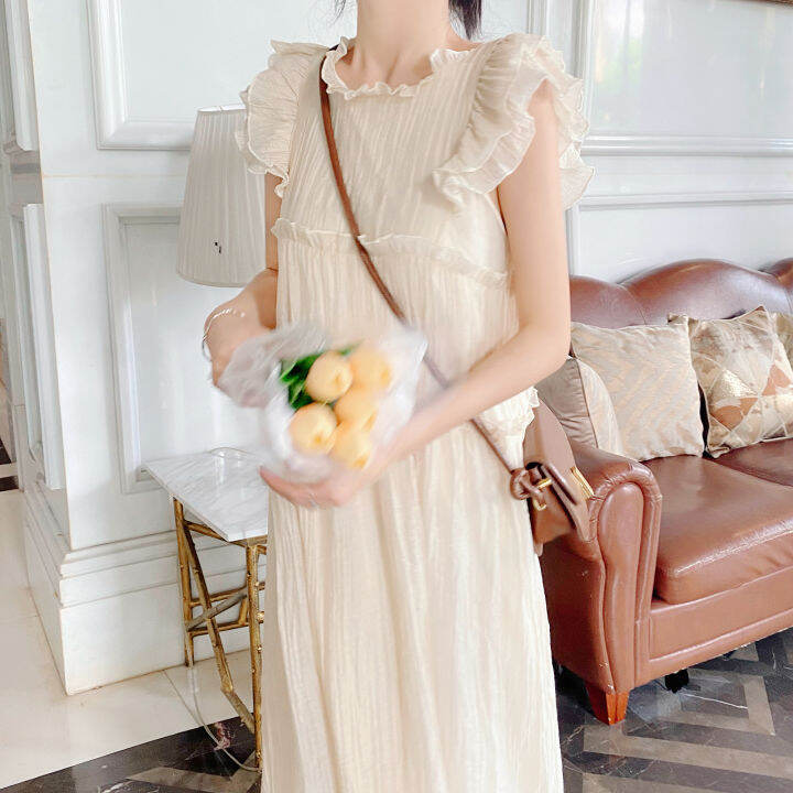 Ailin Chen Ai Lin ชุดเดรสแขนระบายกระโปรงยาวสไตล์อ่อนโยนแบบใหม่ฤดูร้อนปี ...