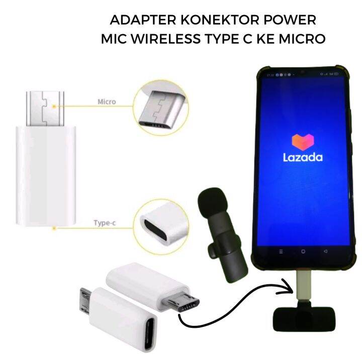 Adapter Konverter Mic Tanpa Kabel Wireless Type C ke Slot Micro ...