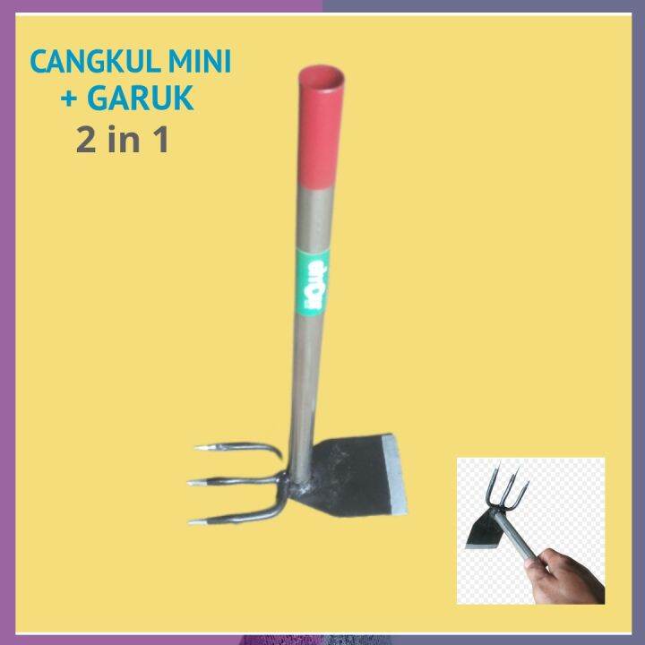 Cangkul mini & Garuk ( 2 in 1 ) Tangkai pipa besi Serbaguna | Lazada ...