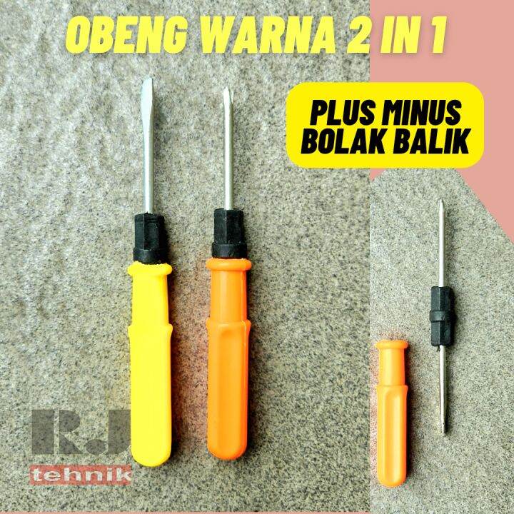 Obeng 2 Way Bolak Balik 2 in 1 Plus Min Minus Gagang Plastik Warna ...