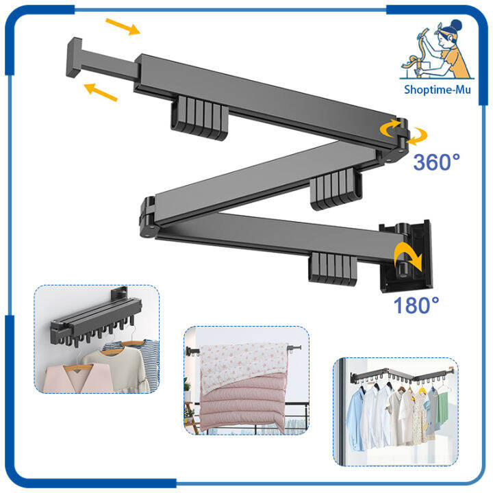 Besi Jemuran Dinding Folding Clothes Hanger Wall Mount Retractable ...