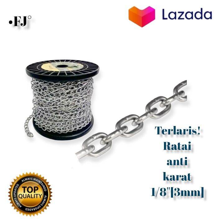 Rantai besi anti karat 1/8(3mm)1-2-3-4-5 meter / rantai kapal pengaman ...