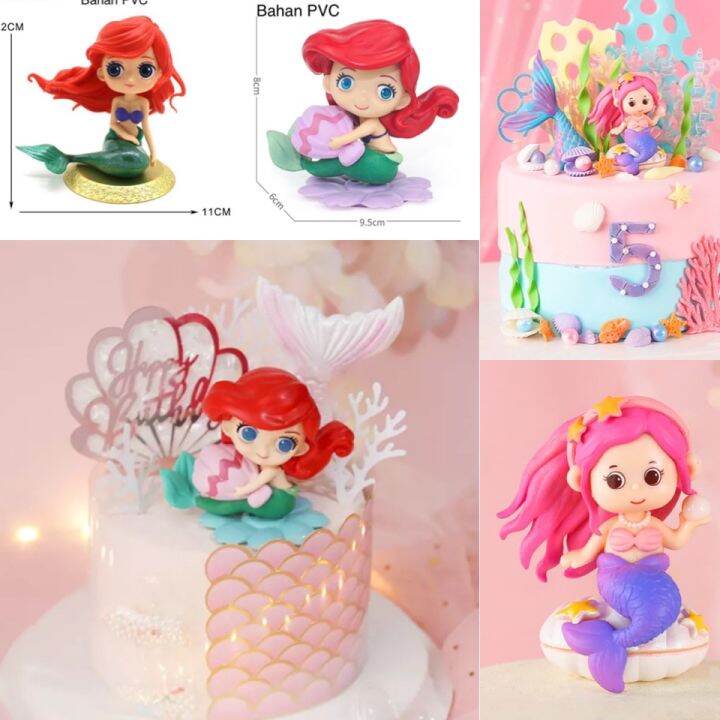 Topper ariel mermaid / figure ariel pvc / hiasan kue putri duyung ...
