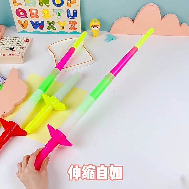 5Pcs Rainbow Flashing Stick Toys 4 Section Extendable LED Glow Sword ...