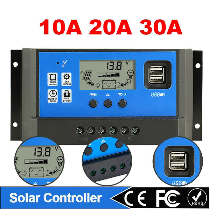 🔝 Original 30A PWM Solar Charge Controller 12V/24V Bat Regulator Solar Panel Controller LCD ...